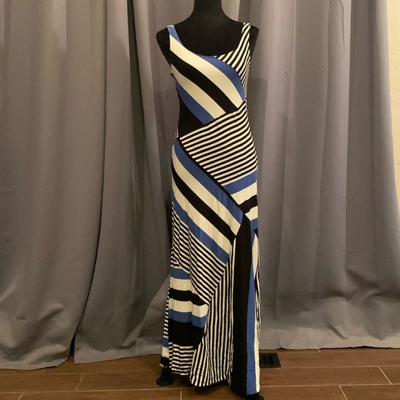 AB Studio | Dresses | Ab Studio Geometric Black White Blue Maxi Dress ...
